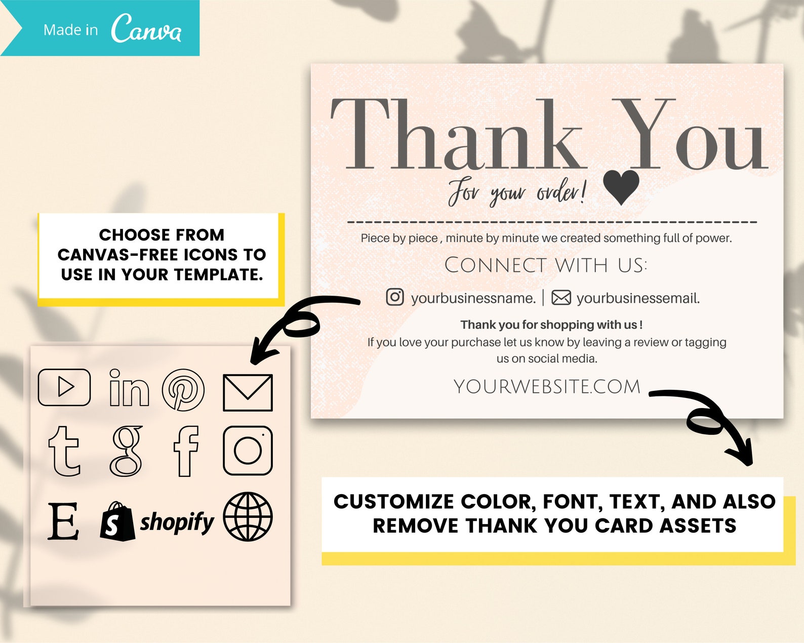 INSTANT DOWNLOAD and Editable and Printable Thank You Card Without Your ...