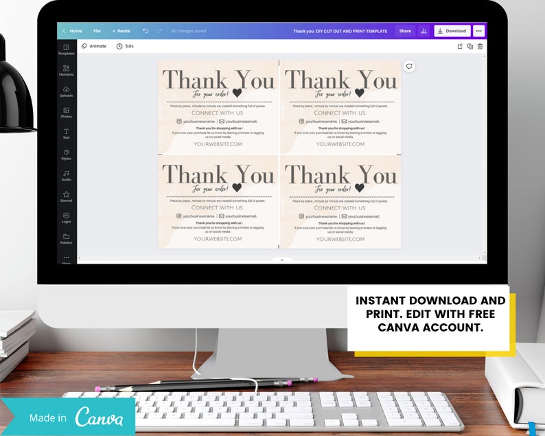 INSTANT DOWNLOAD and Editable and Printable Thank You Card Without Your ...