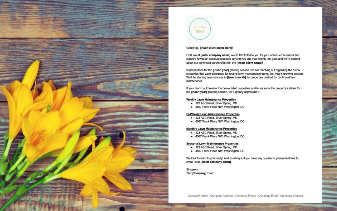 Seasonal Lawn Service Notice Template MS Word Small Business Email ...