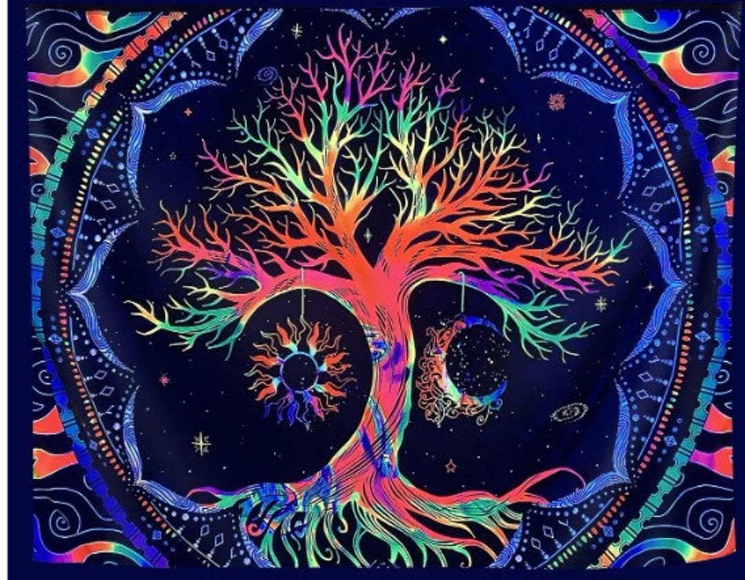Tree of Life Tie Dye Effect Tapestry & Mystery Crystal - Etsy