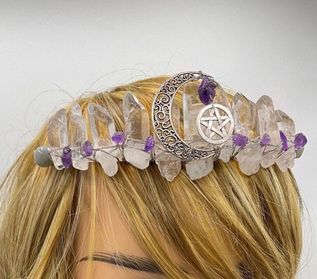 Handmade Bridal Tiara Adorned With Clear Quartz & Amethyst - Etsy