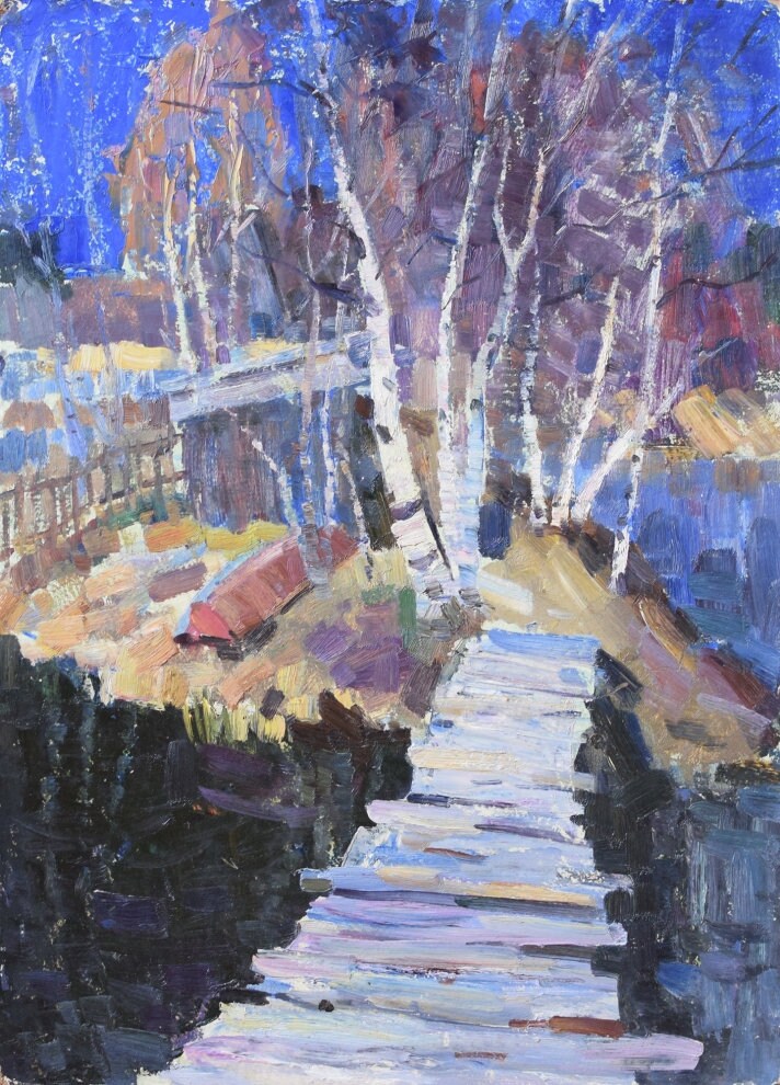Original Vintage Russian Impressionism Realism USSR Art. A birdge ...