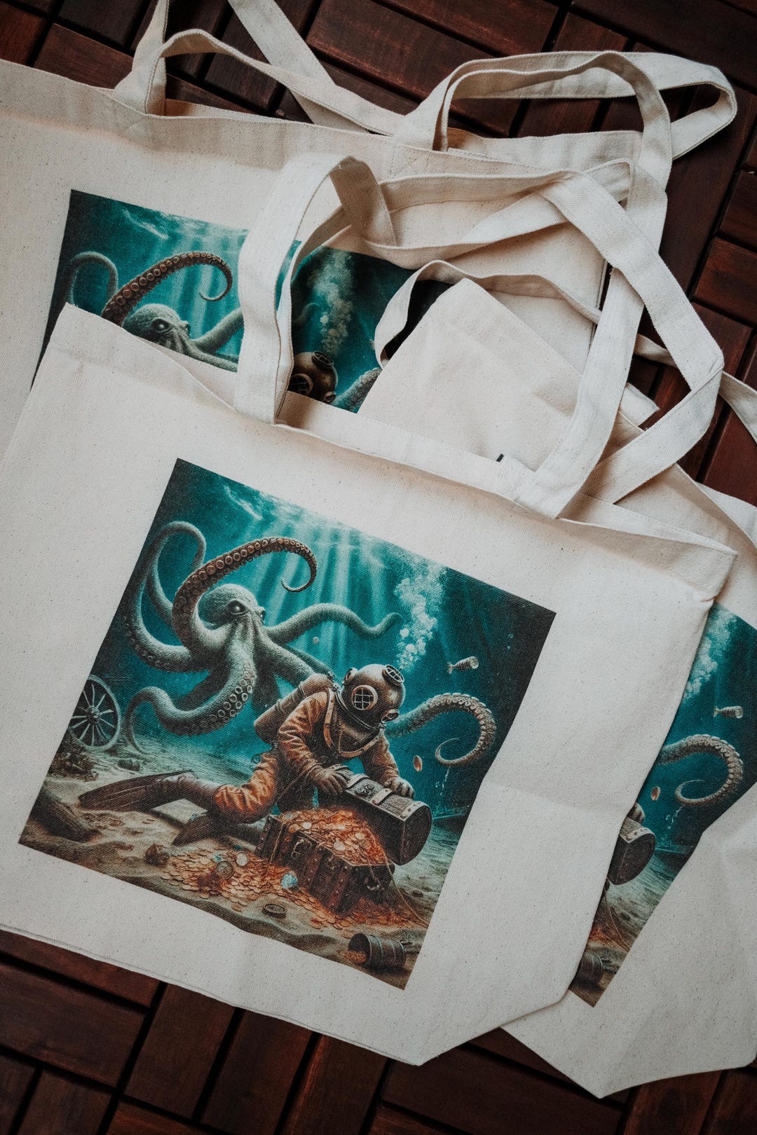 Vintage Diver, Octopus, Old Ship & Kraken, Traditional Tattoo ...