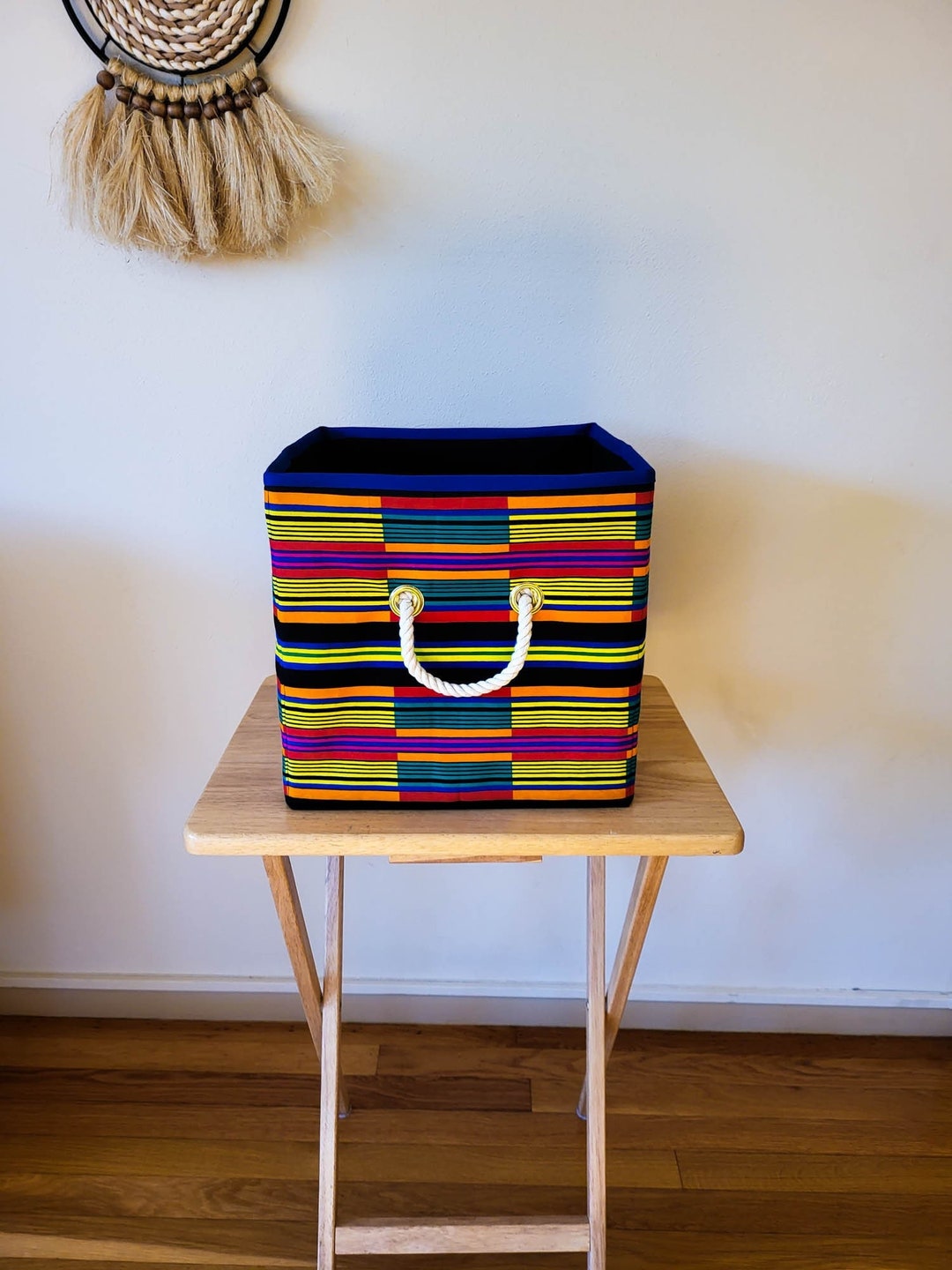 Collapsible Storage Bin Multicolor Kente Stripe African Wax Ankara ...