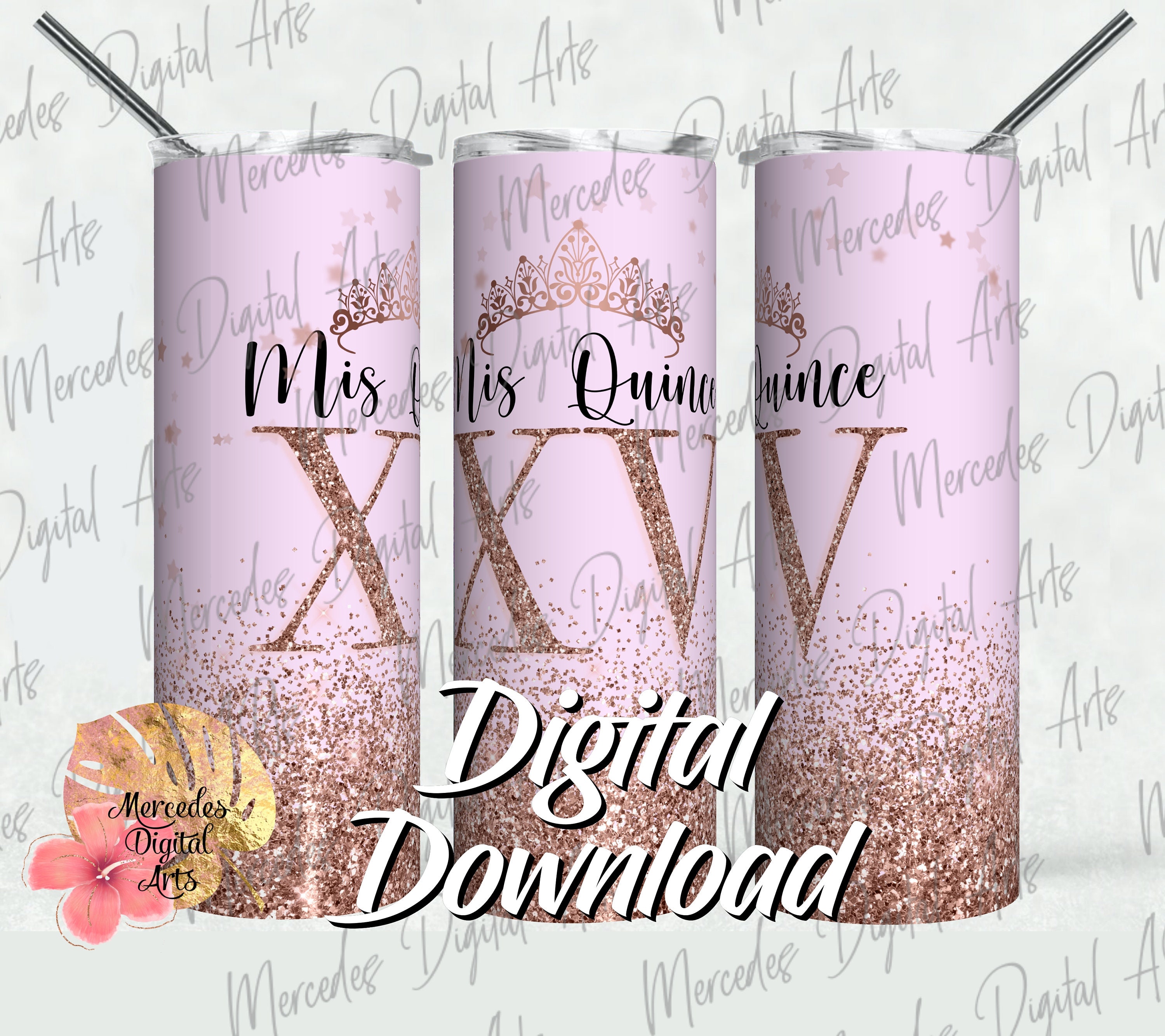 Mis Quince 15 Birthday Rose Gold Glitter 20oz Skinny Straight Tumbler ...