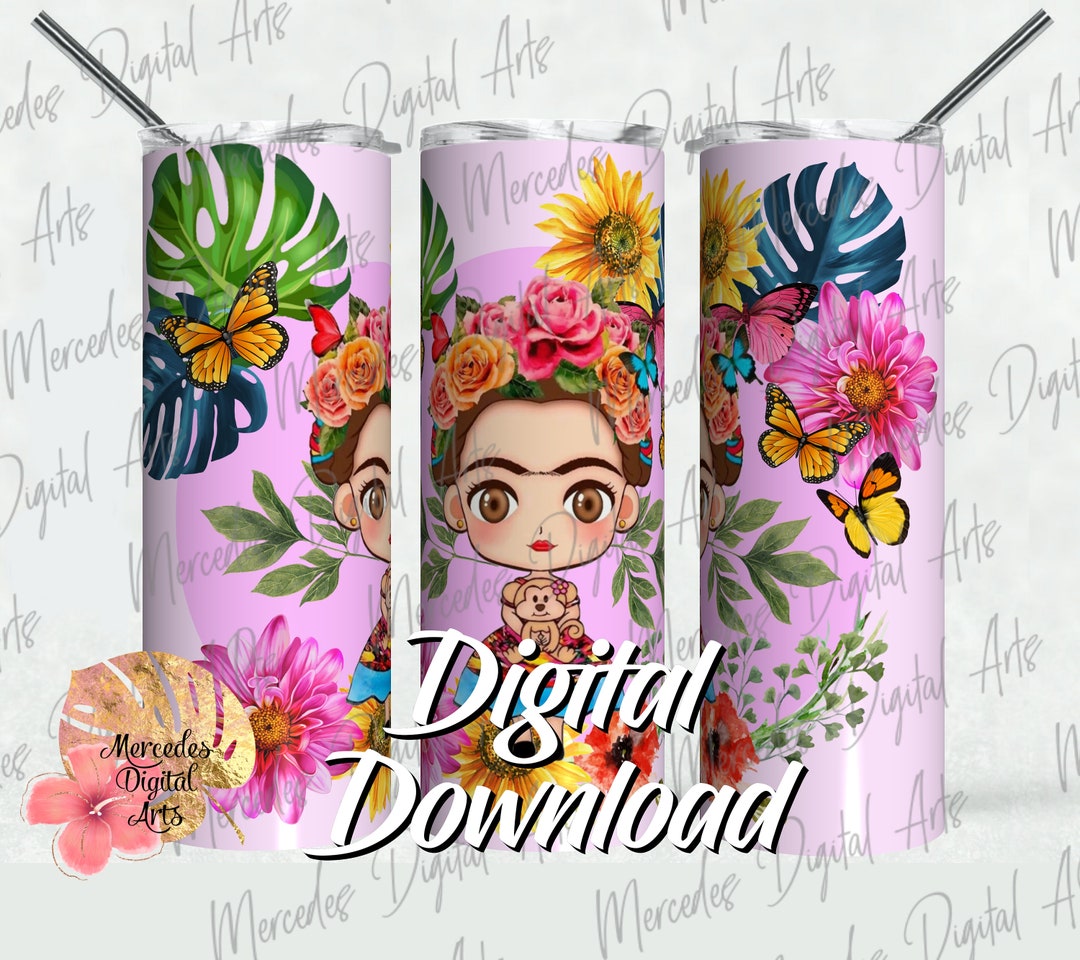 Frida Kahlo PNG Wrap. Fridita Tropical 20oz Skinny Straight Tumbler ...