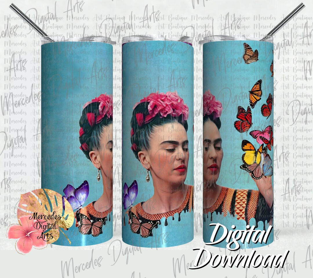 Frida Kahlo PNG Wrap. Frida PNG Wrap Butterflies 20oz Skinny Straight ...