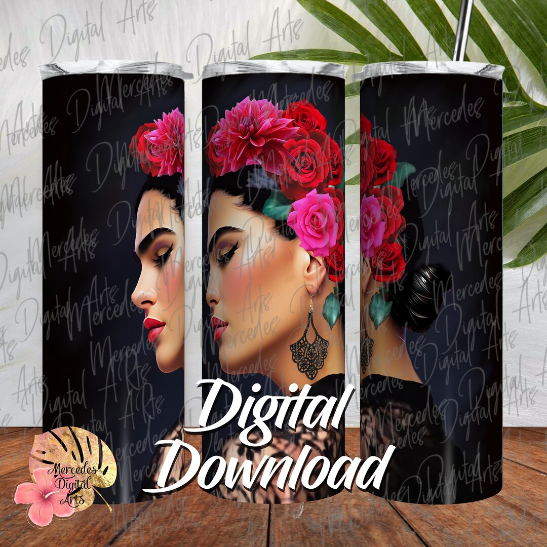Frida Kahlo PNG Wrap. Frida PNG Wrap. Frida Profile 20 Oz Skinny ...