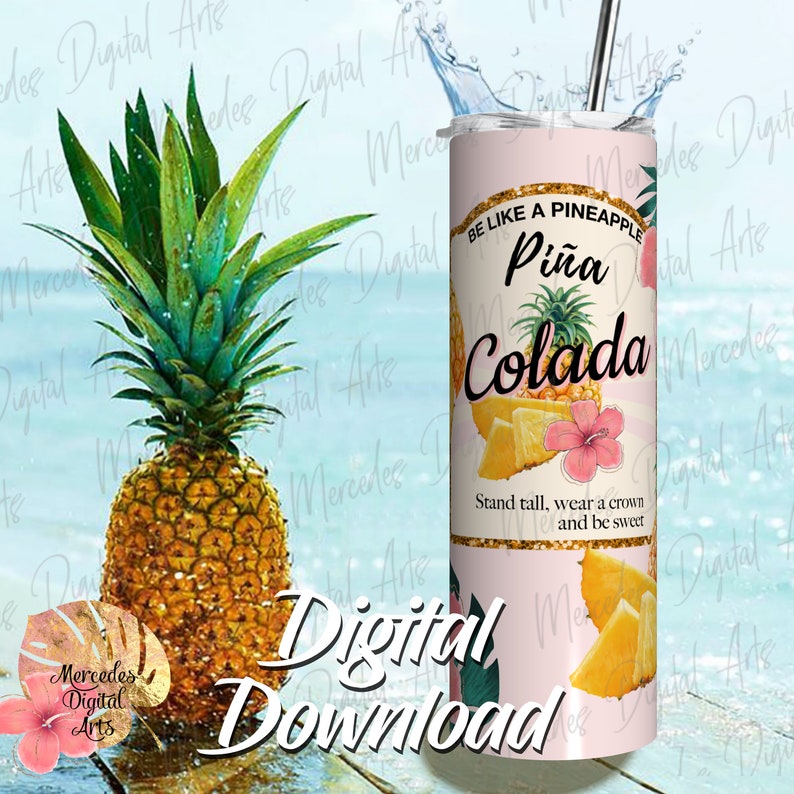 Pina Colada Hibiscus Wrapper 20oz Skinny Straight Tumbler Template ...
