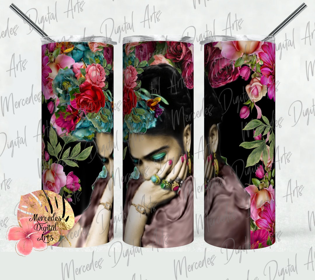 Frida Kahlo Tumbler Frida Pink Flowers Personalized Skinny Stainless ...