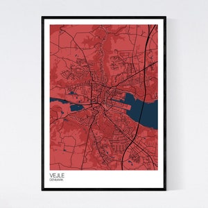 Vejle, Denmark City Map Art Print Many Colours 350gsm Art Quality Paper ...