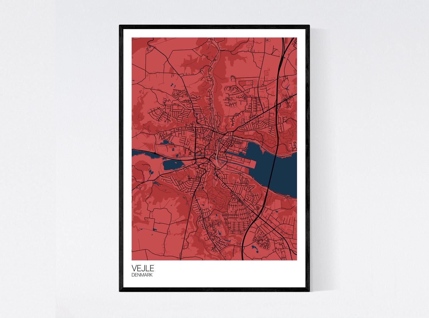 Vejle Denmark City Map Art Print Many Colours 350gsm Art | Etsy