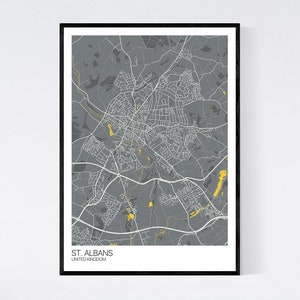 St. Albans, United Kingdom City Map Art Print Many Colours 350gsm Art ...