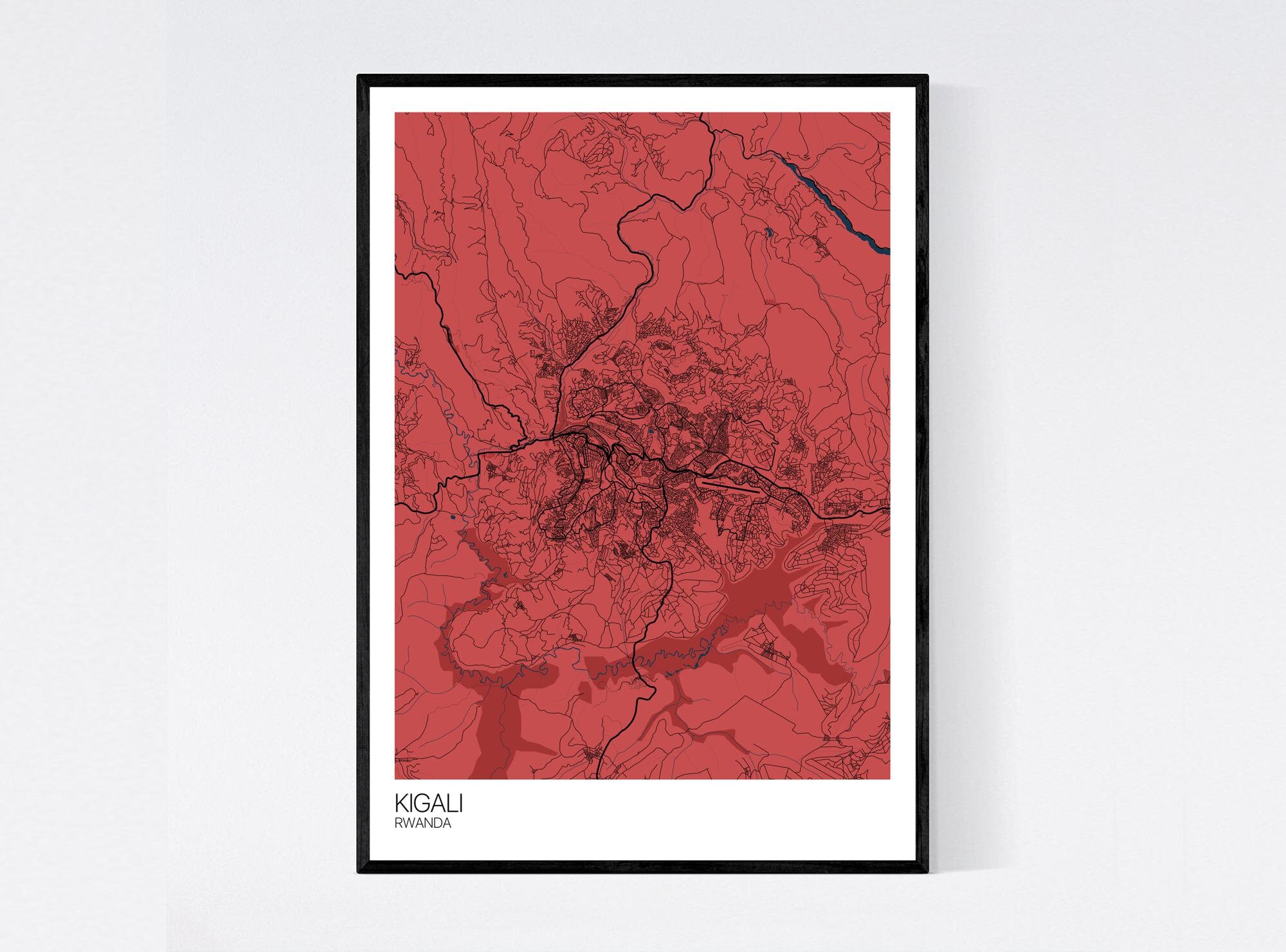 Kigali Rwanda Map Art Print Many Styles Art Quality Paper | Etsy