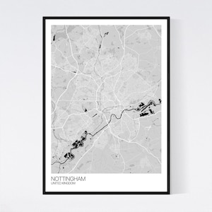 Nottingham Map Print Many Colours Fast Delivery Scandi // Vintage ...