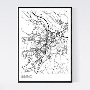 Keighley, United Kingdom Map Print Many Colours Fast Delivery // Retro ...