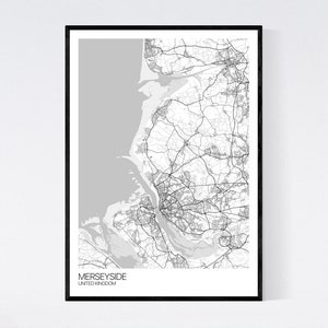 Merseyside, England Map Art Print Many Styles 350gsm Art Quality Paper ...