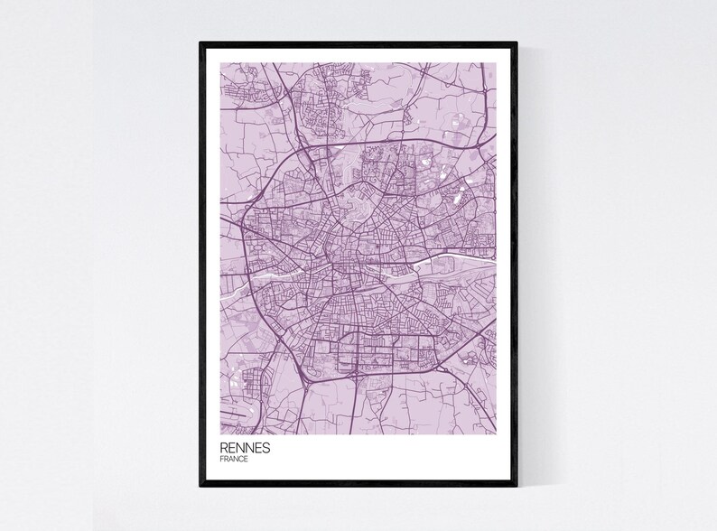 Rennes France Map Art Print Many Colours 350gsm Art - Etsy