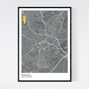 Solihull, United Kingdom City Map Art Print Many Colours 350gsm Art ...