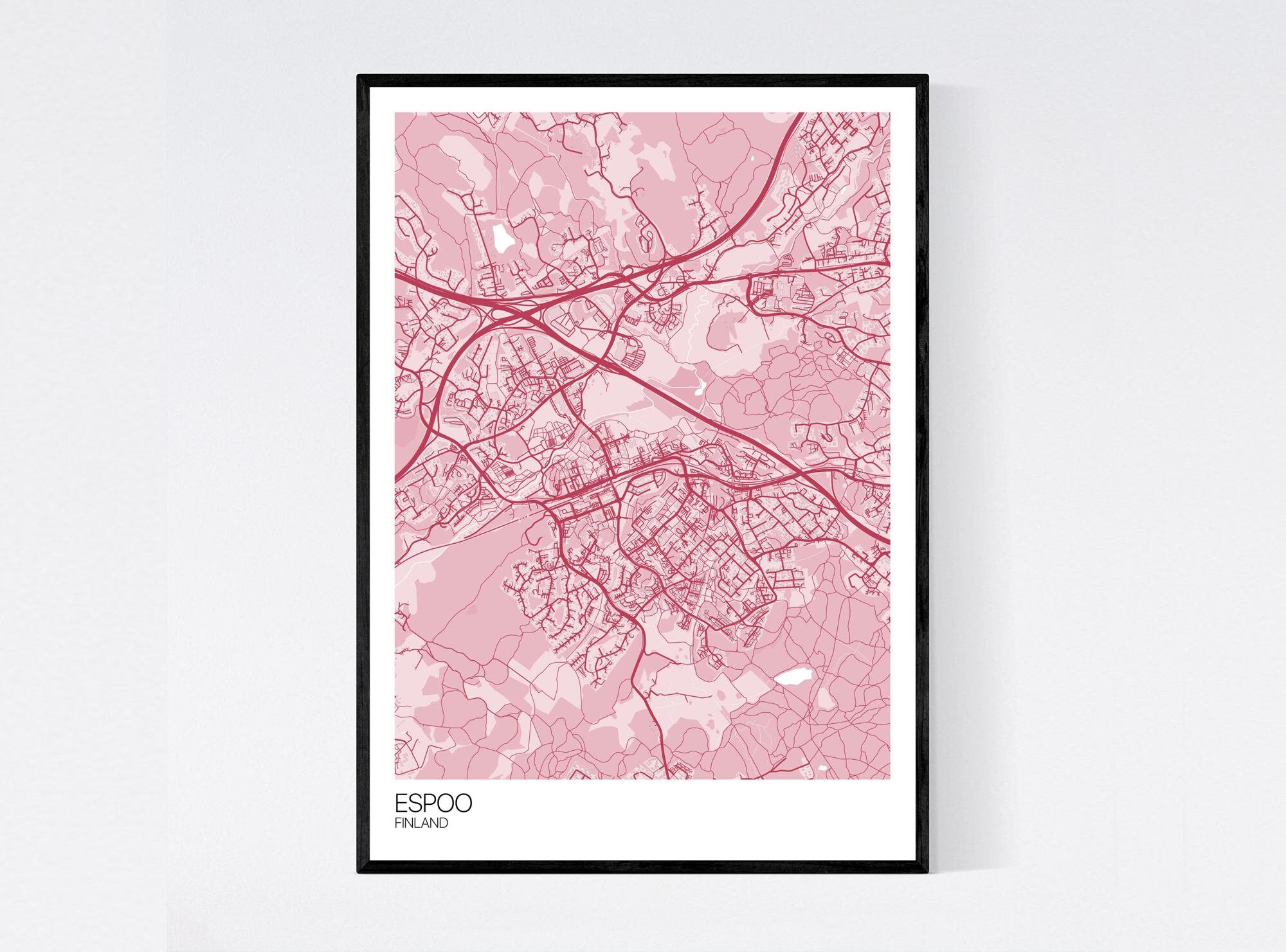 Espoo Finland Map Art Print Many Colours 350gsm Art | Etsy
