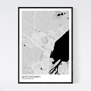 Newtownabbey, NI City Map Art Print Many Styles 350gsm Art Quality ...