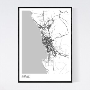 Jeddah, Saudi Arabia Map Art Print Many Styles Art Quality Paper Fast ...