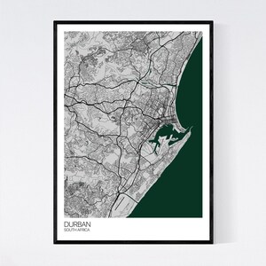 Durban, South Africa Map Art Print Many Styles Art Quality Paper Fast ...