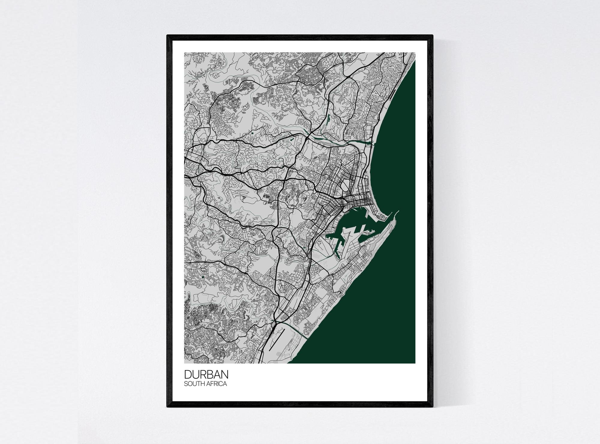 Durban South Africa Map Art Print Many Styles Art Quality | Etsy