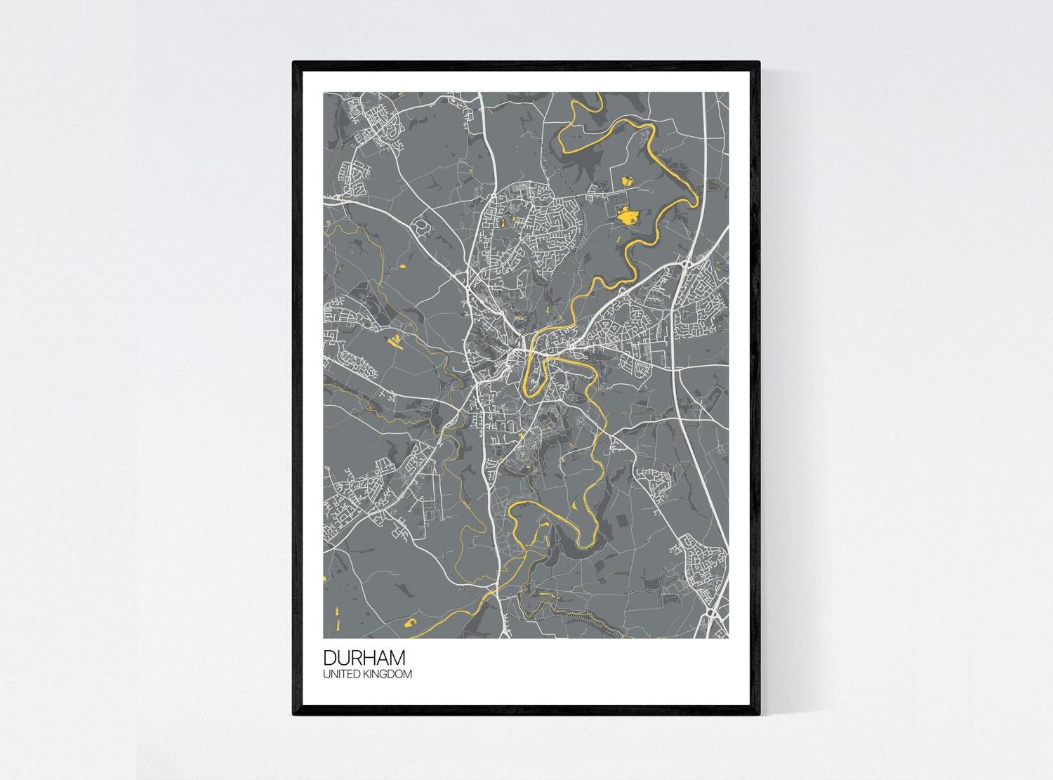 Durham Map Print Many Colours Available 350gsm Art | Etsy