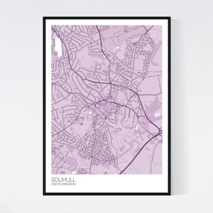 Solihull, United Kingdom City Map Art Print Many Colours 350gsm Art ...