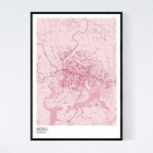 Kigali, Rwanda Map Art Print Many Styles Art Quality Paper Fast ...
