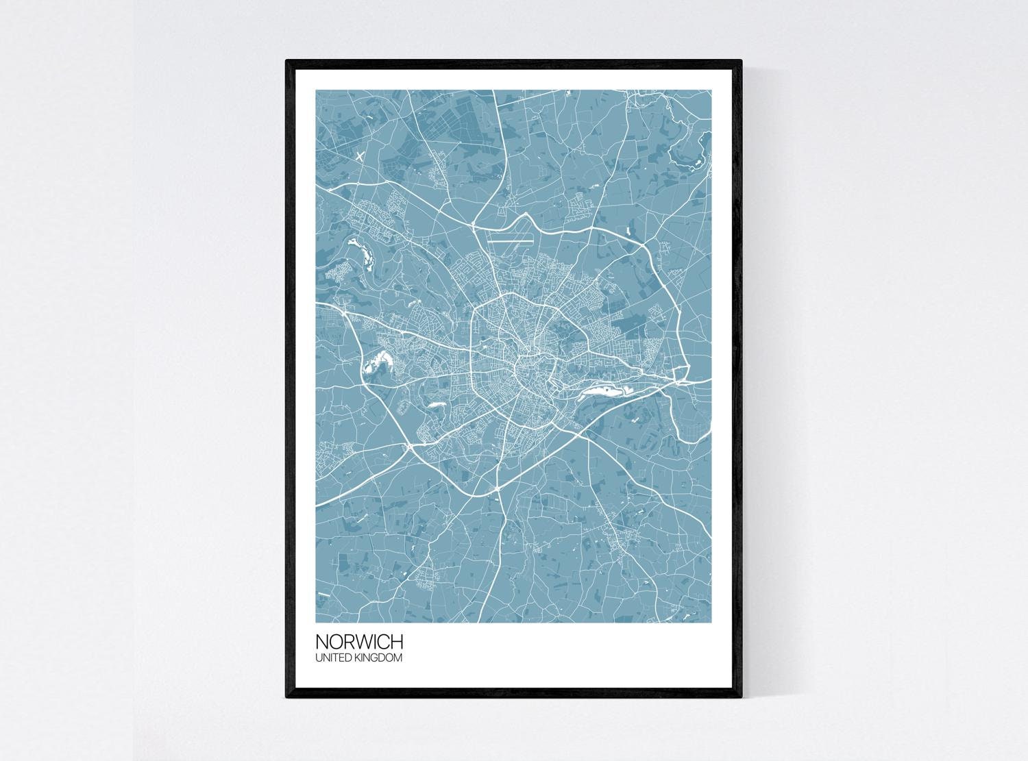 Norwich City Map Art Print Many Colours 350gsm Art | Etsy