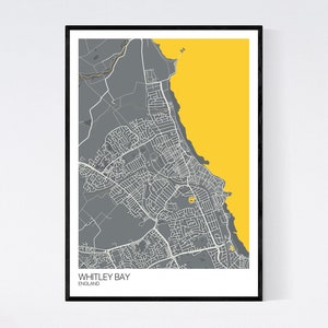 Whitley Bay, England Map Art Print Many Styles 350gsm Art Quality Paper ...