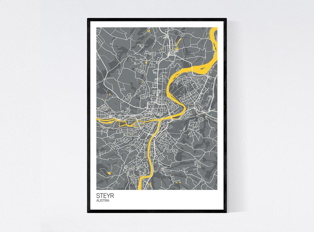 Steyr, Austria Map Art Print Many Colours 350gsm Art Quality Paper Fast ...