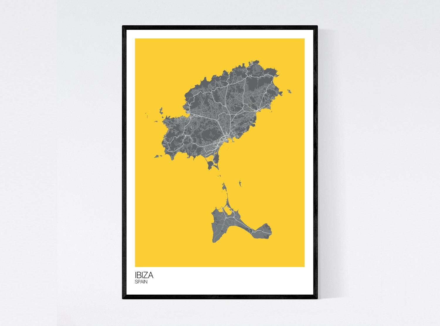 Ibiza Spain Island Map Art Print Many Colours 350gsm Art - Etsy UK