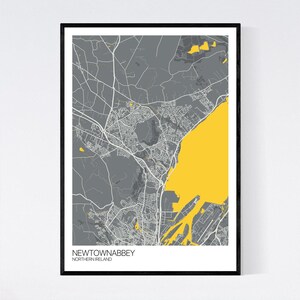 Newtownabbey, NI City Map Art Print Many Styles 350gsm Art Quality ...