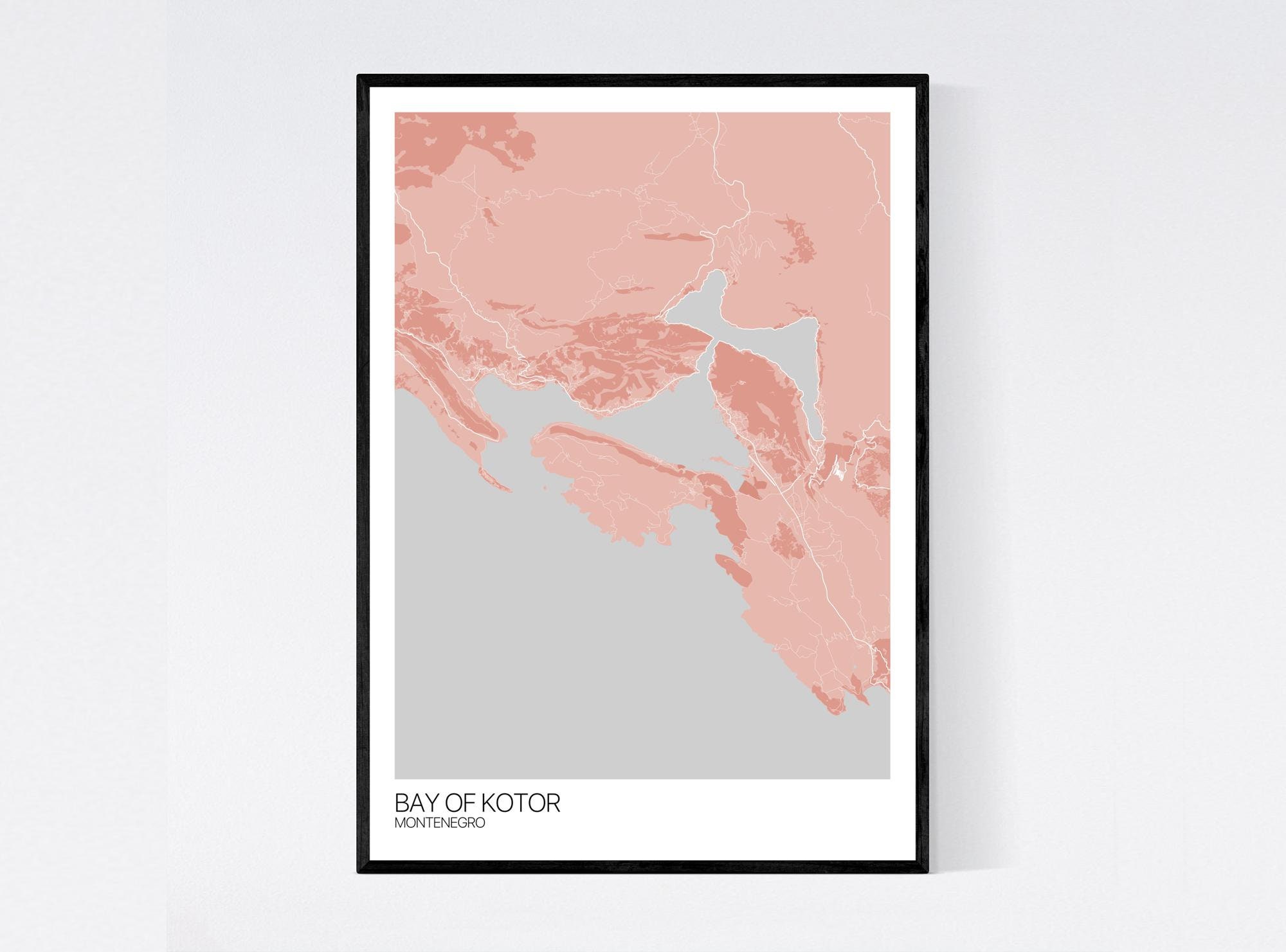 Bay of Kotor Montenegro Map Art Print Many Styles 350gsm | Etsy