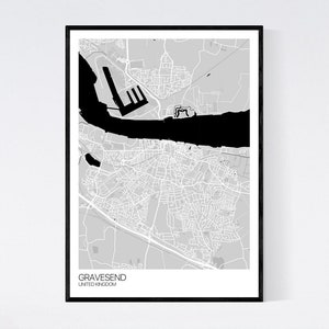 Gravesend, United Kingdom Map Print Many Colours Fast Delivery // Retro ...