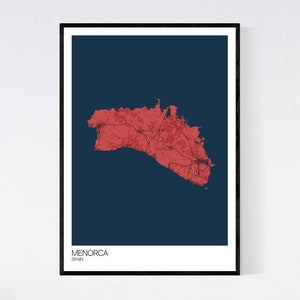 Menorca, Spain Island Map Art Print Many Colours 350gsm Art Quality ...