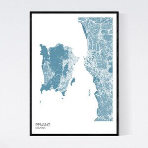 Penang, Malaysia Map Art Print Many Styles Art Quality Paper Fast ...