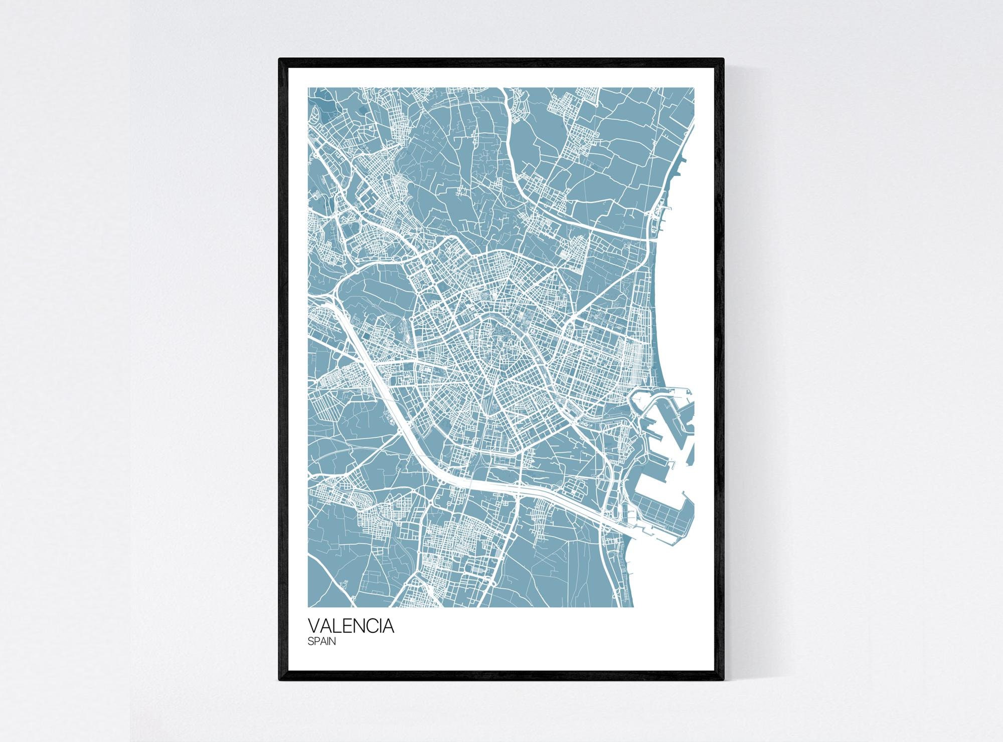 Valencia Spain Map Art Print Many Colours Art Quality | Etsy