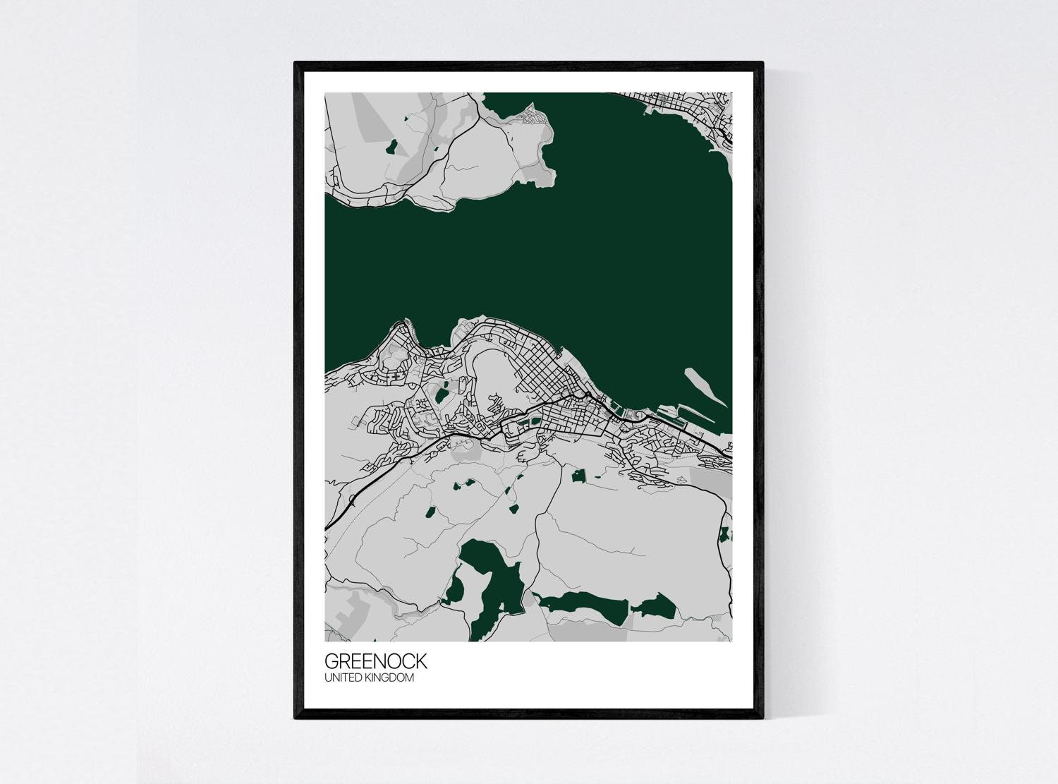 Greenock Scotland City Map Art Print Many Styles 350gsm - Etsy UK