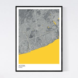 Accra, Ghana Map Art Print Many Styles Art Quality Paper Fast Delivery ...