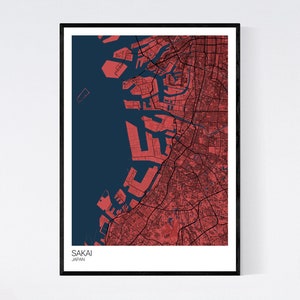 Sakai, Japan Map Art Print Many Styles Art Quality Paper Fast Delivery ...