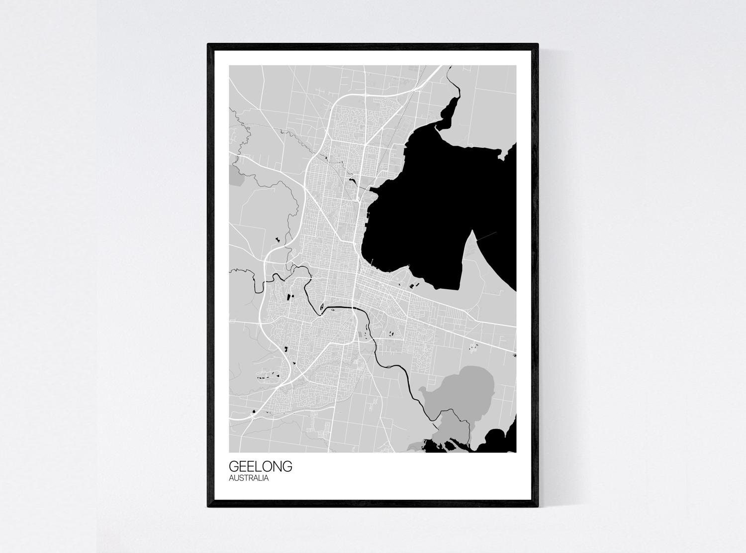 Geelong Map Print Many Colours Fast Delivery Scandi // - Etsy UK