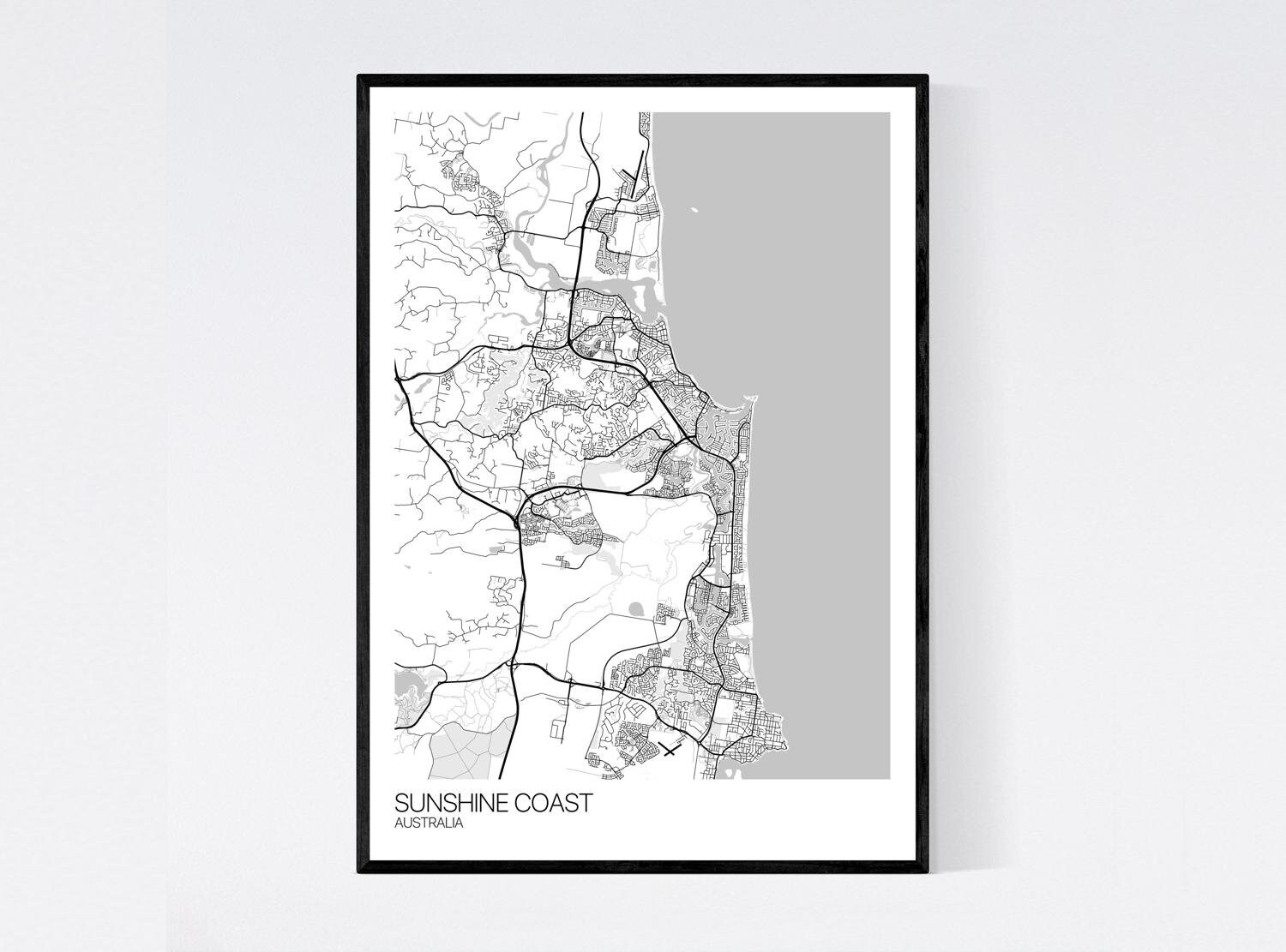 Sunshine Coast Map Print Many Colours Fast Delivery - Etsy UK