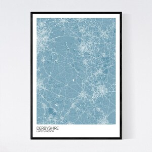 Derbyshire, England Map Art Print Many Styles 350gsm Art Quality Paper ...