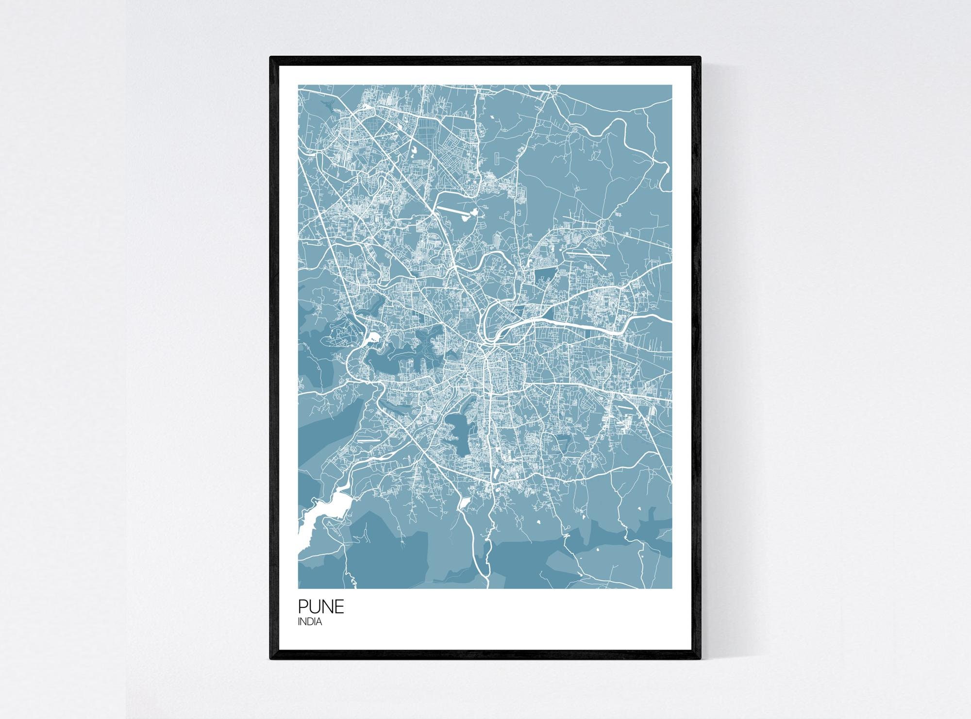 Pune India Map Art Print Many Styles Art Quality Paper | Etsy