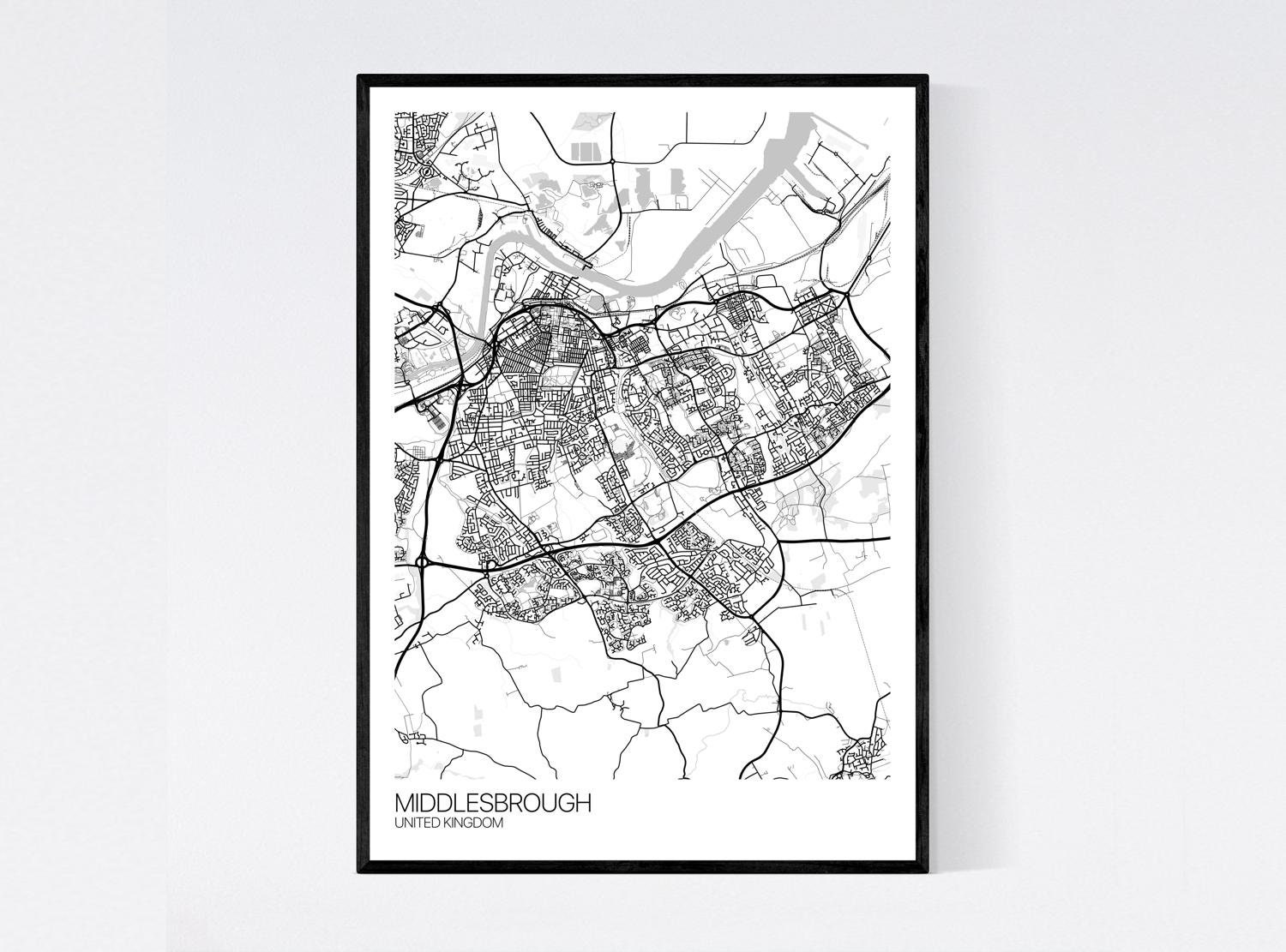 Middlesbrough United Kingdom City Map Art Print Many Styles - Etsy UK