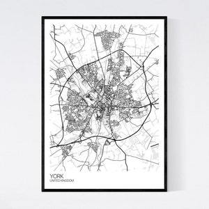 York, United Kingdom City Map Art Print Many Colours 350gsm Art Quality ...